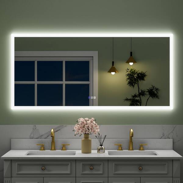 Eoviamne 60 in. W x 28 in. H Rectangular Frameless Wall Bathroom Vanity ...