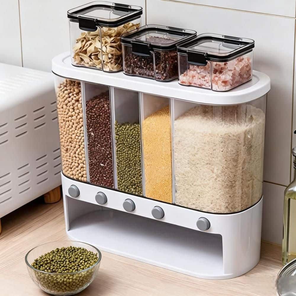 Numhew 1-Piece Rectangular Wall mounted 5 Grid Dry Food Dispenser with ...