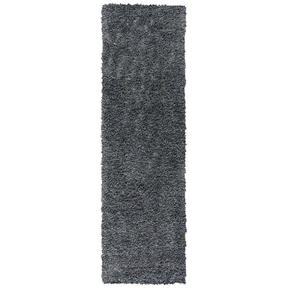 SAFAVIEH August Shag Charcoal 2 ft. x 5 ft. Solid Runner Rug AUG200H ...