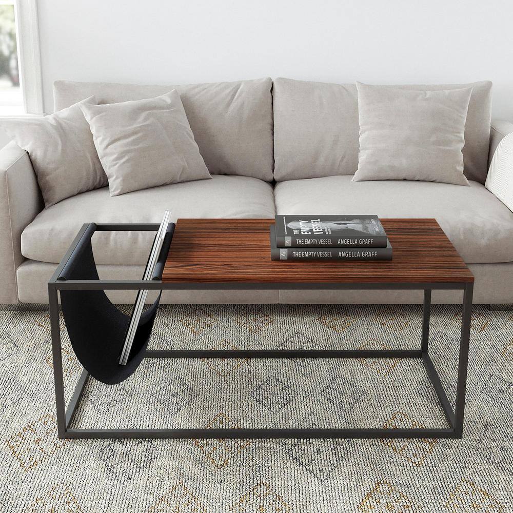 Zeus & Ruta Brown Walnut Sofa Table with Metal Frame and Canvas Hanger ...