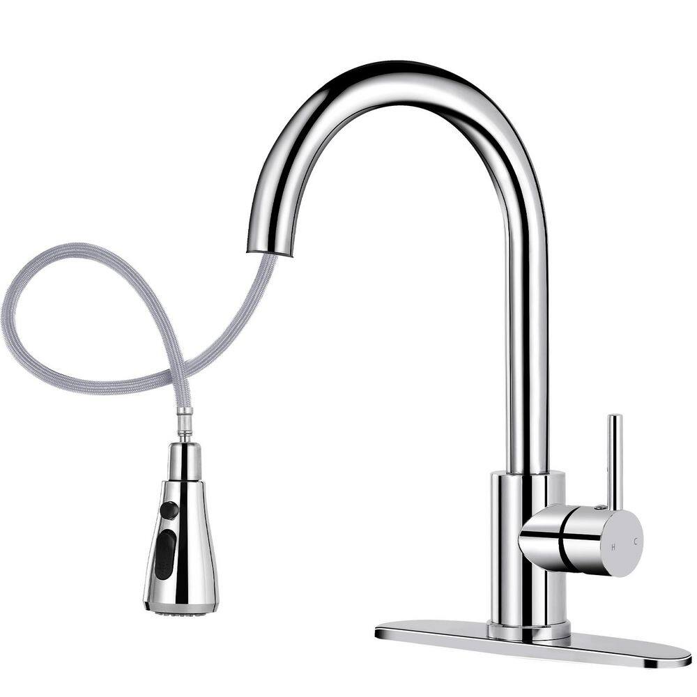 MTTCLE Polished Chrome 14.2 in. H Pull Out Sprayer Kitchen Faucet with ...