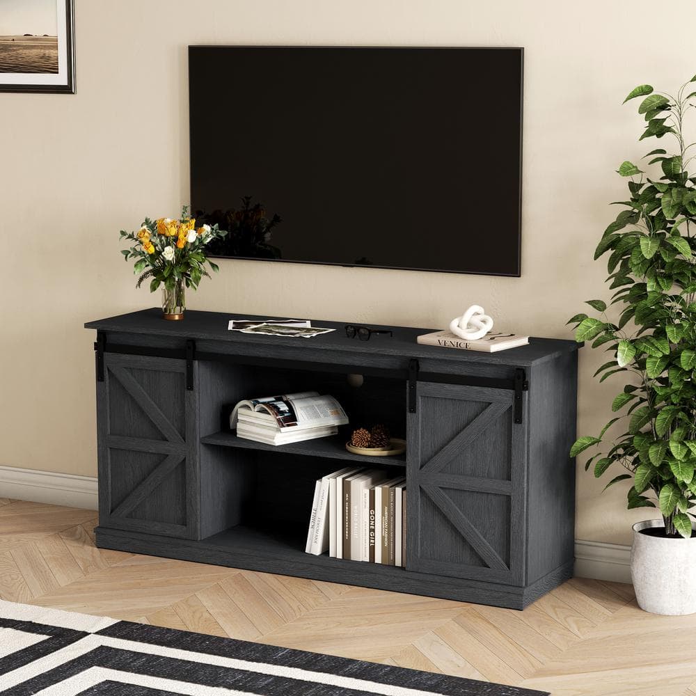 Uixe 58 in. Gray Wash Rectangular TV Stand Entertainment Center Fits TV ...