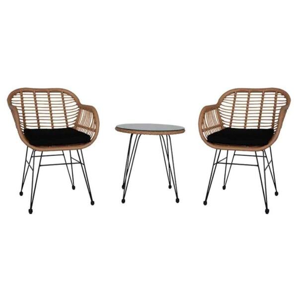 ESILOO 3-Piece Wicker Rattan Patio Set with Tempered Glass Table ...