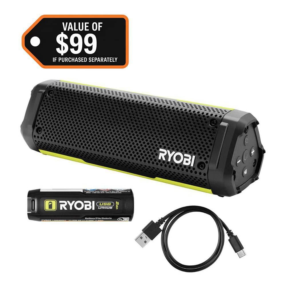 RYOBI USB Lithium Cordless Bluetooth Charging Speaker Kit with 2.0 Ah ...