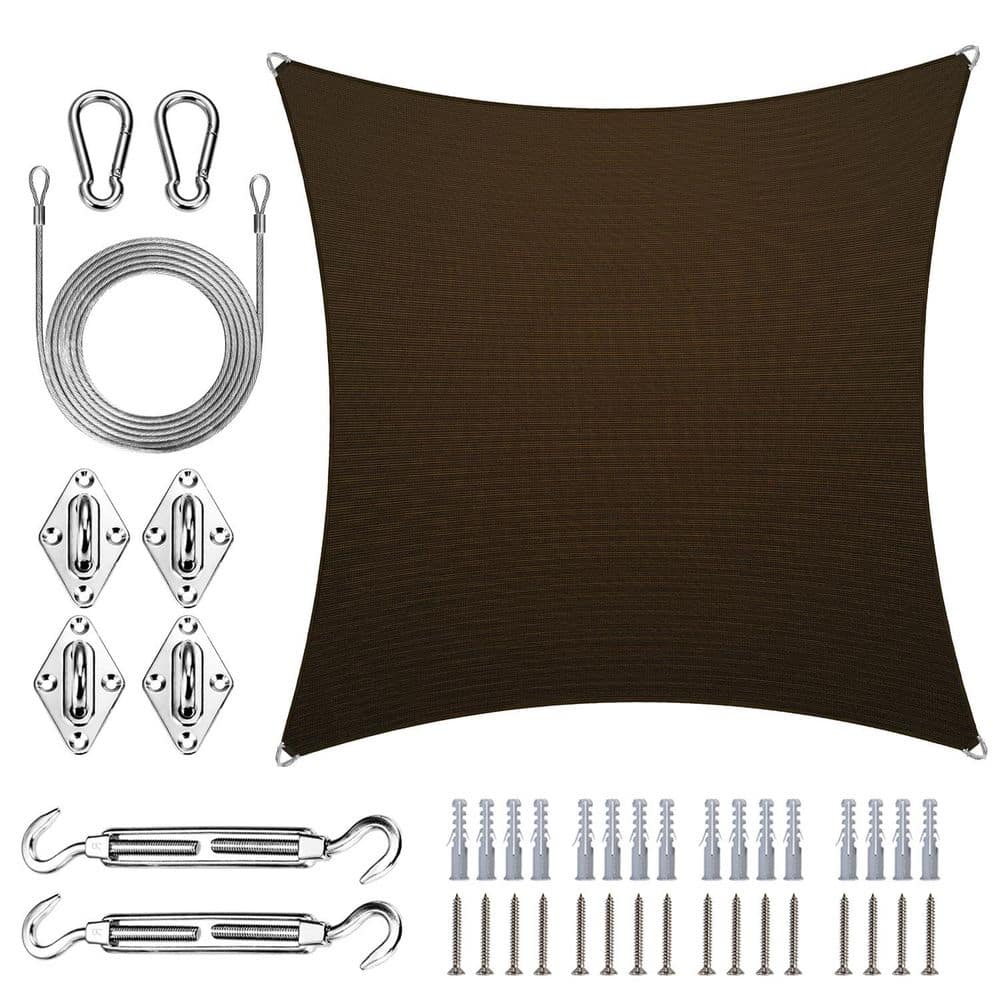 20 ft. x 20 ft. Square Pro Ring Sun Shade Sail with Hardware Kit and ...