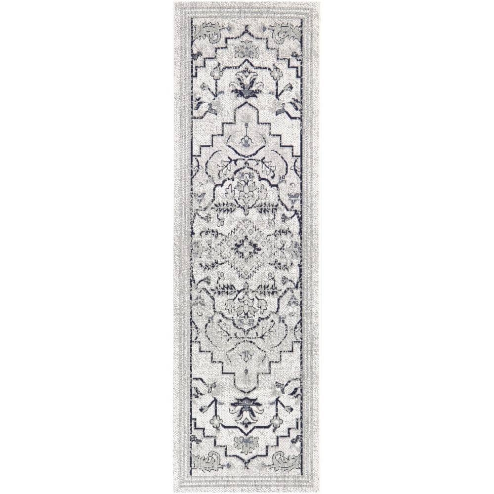 Hampton Bay Cream 2 ft. x 7 ft. Runner Traditional Medallion Indoor ...
