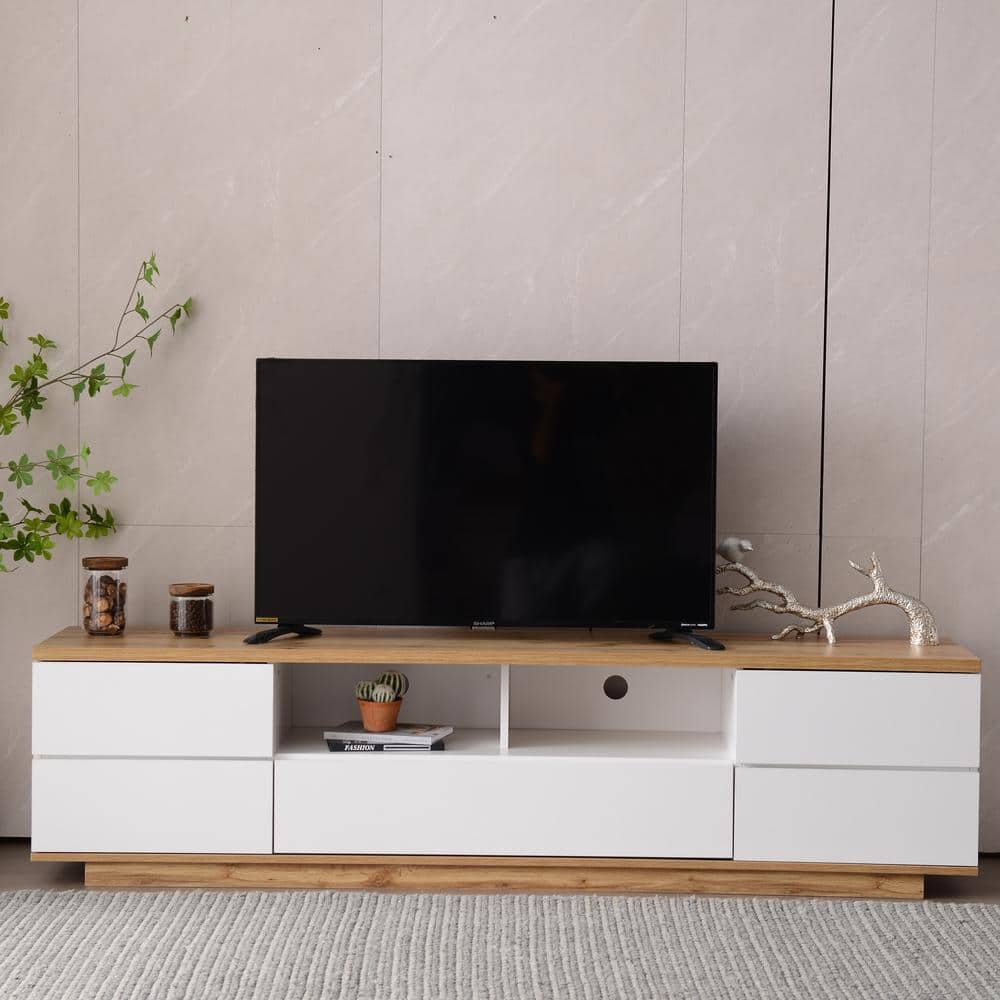 Harper & Bright Designs Modern White and Natural Top TV stand for TVs ...