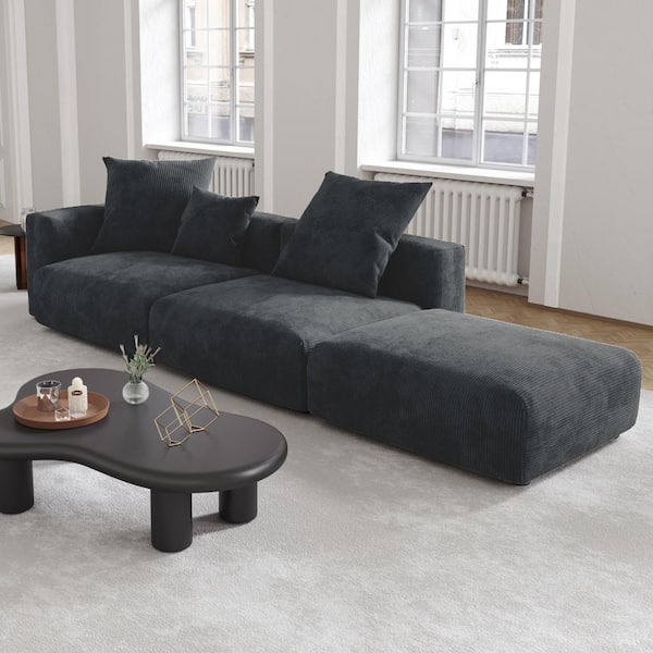 Magic Home 130 in. Square Arm Oversized 3-Piece Deep Seat Corduroy ...