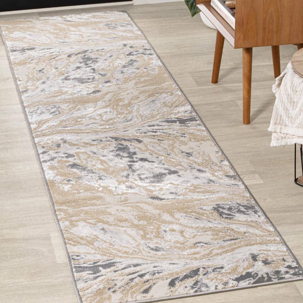 JONATHAN Y Swirl Marbled Abstract Beige/Ivory 2 ft. x 8 ft. Runner Rug ...