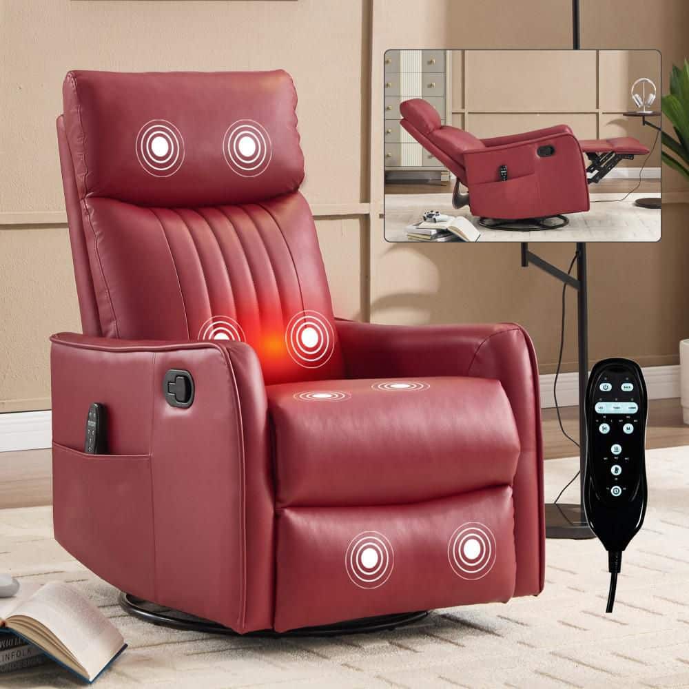 Boyel Living Red Faux Leather Heat Massage Manual Recliner Chair with ...