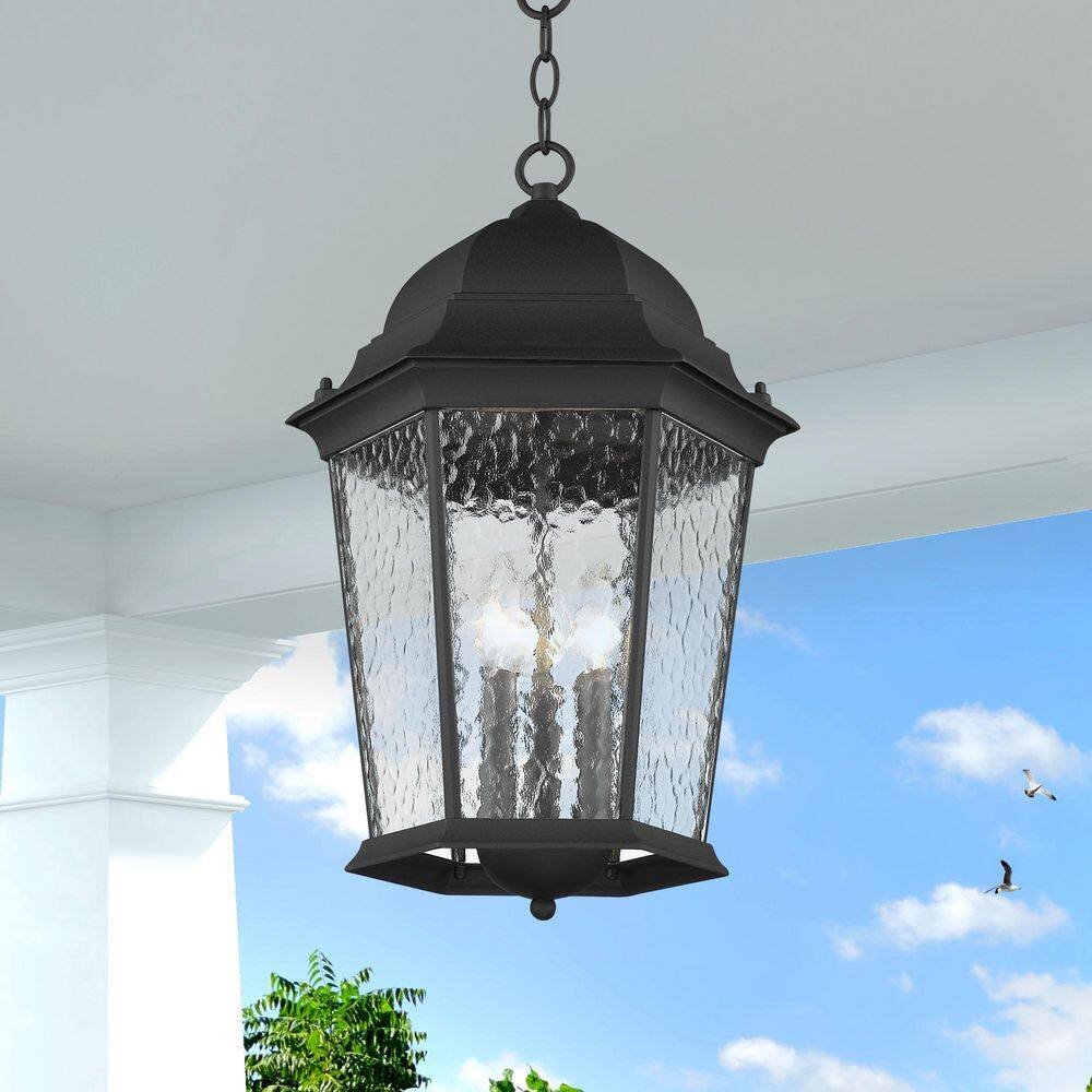 AVIANCE LIGHTING Hathshire 3 Light Textured Black Outdoor Pendant ...