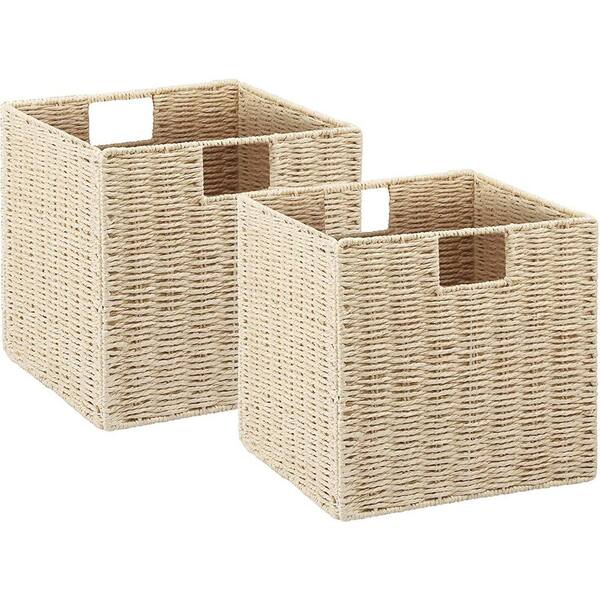 Beige 9 in. x 9 in. Wicker Decorative Basket Set of 2 YAMMW - The Home ...