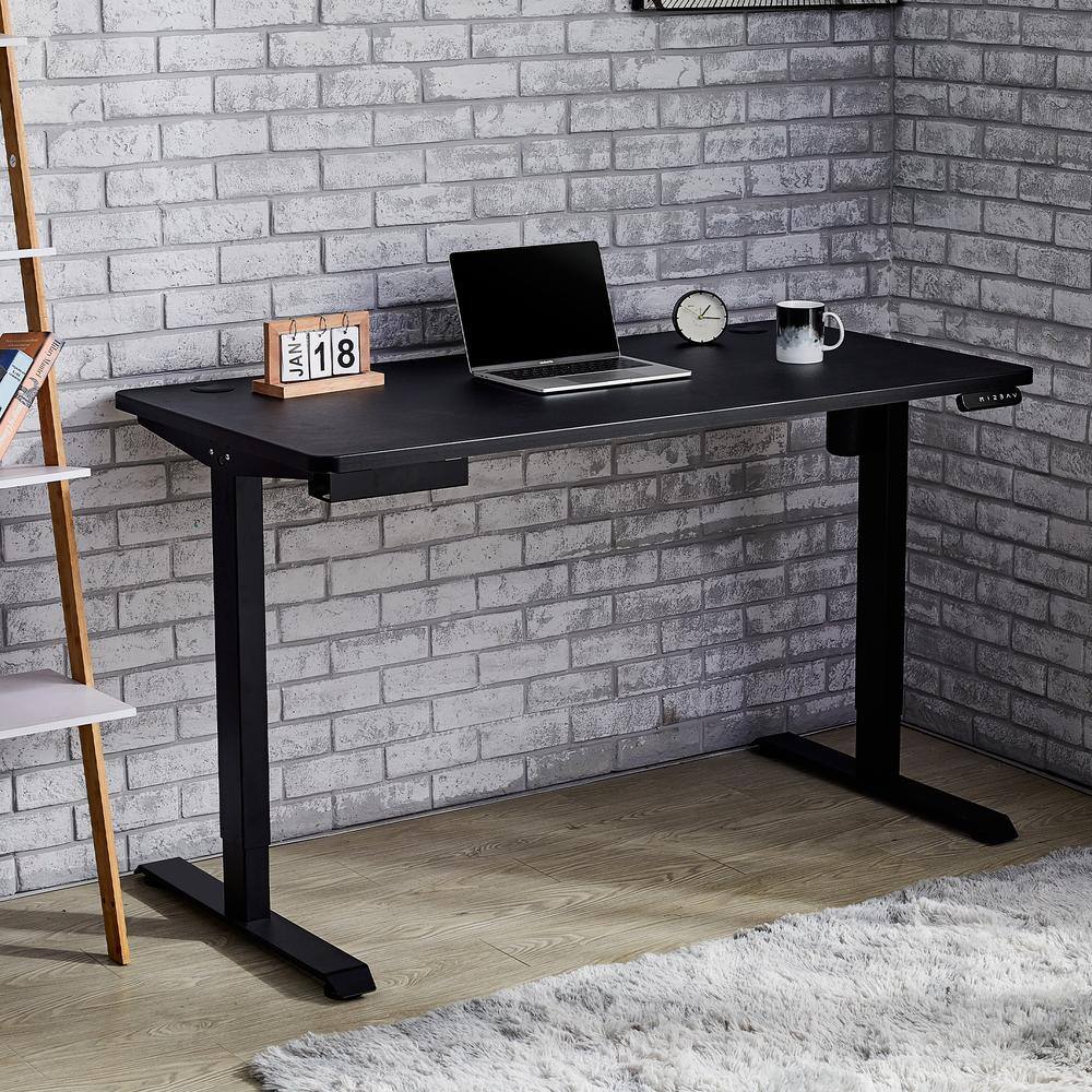 Buy 48 in. Retangular Black Standing Computer Desk with Cable ...