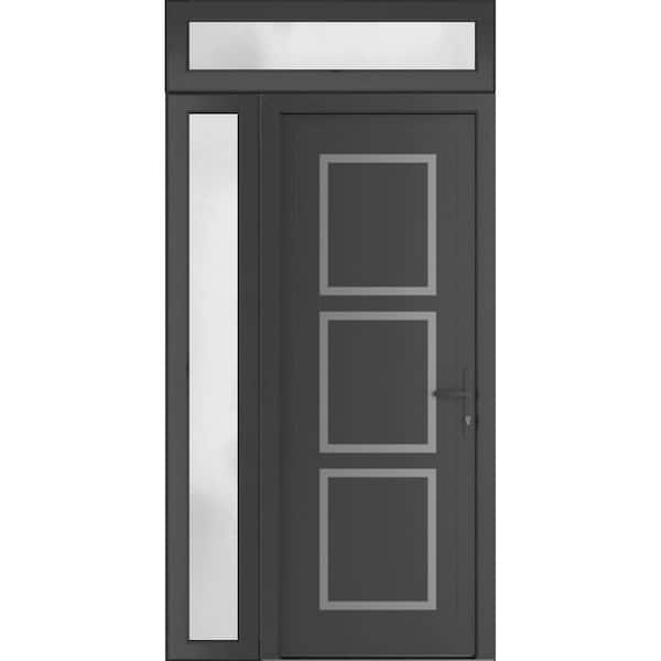 VDOMDOORS 44 in. x 94 in. Left-hand/Inswing Frosted Glass Antracite ...