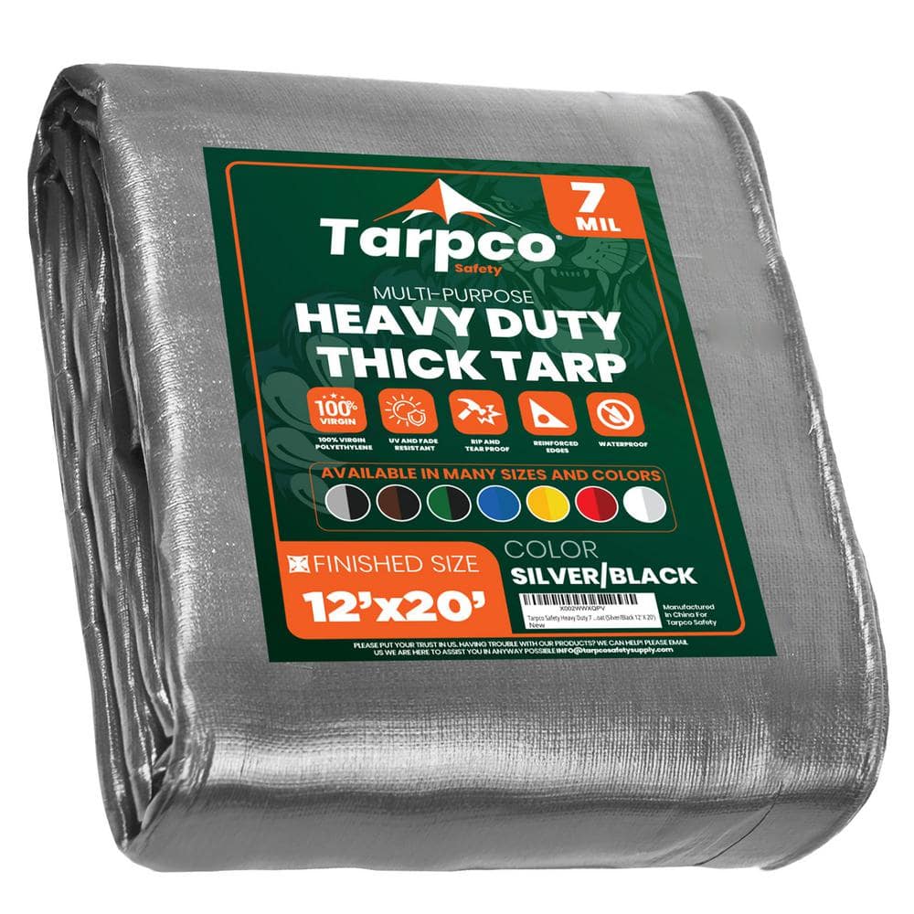 TARPCO SAFETY 12 ft. x 20 ft. Silver/Black 7 Mil Heavy Duty ...