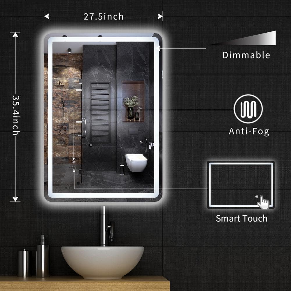 GVODE 27.5 in. W x 35.4 in. H Rectangular Frameless Large Wall Anti-Fog ...