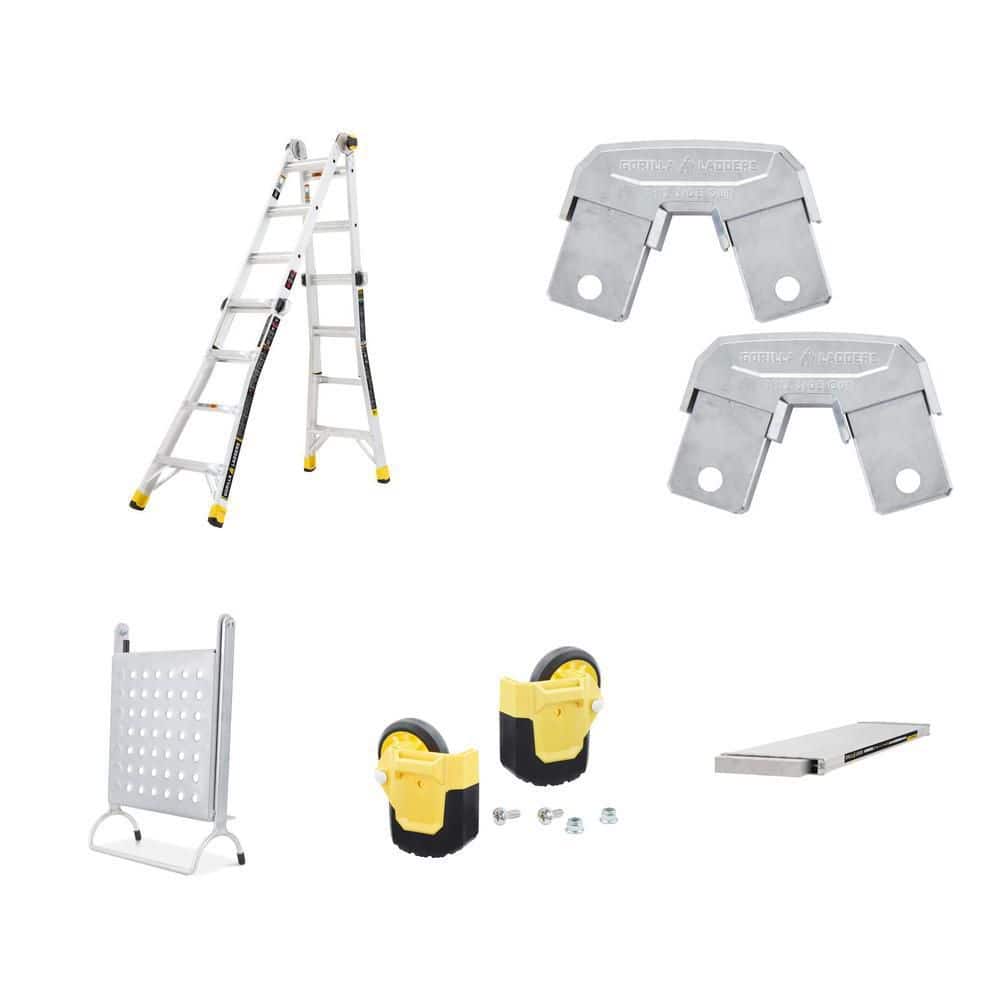 Gorilla Ladders 18 ft. Reach Ladder, Rail Brackets, Step Platform ...