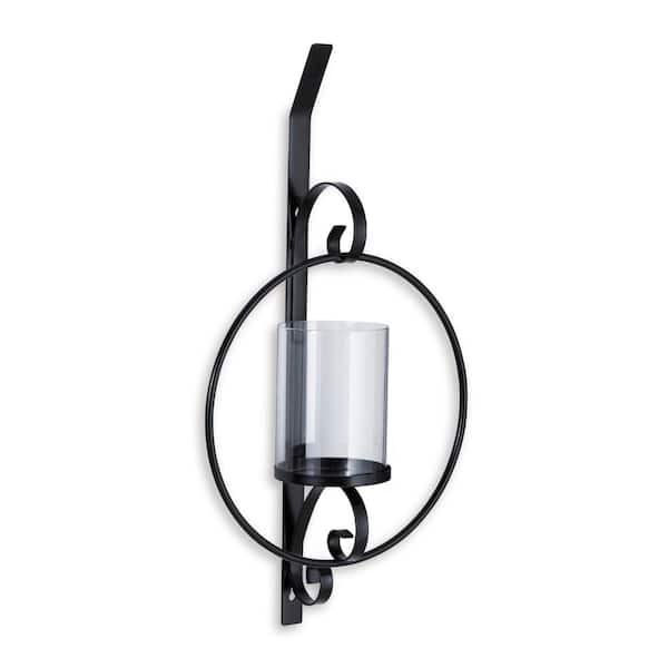 Benjara Black Metal Wall Sconce Candle Holder with Glass Hurricane and ...