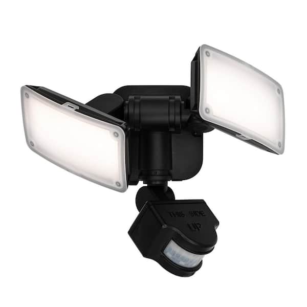 Defiant 180° Black Motion Sensor Solar Powered Outdoor 2-Head LED ...