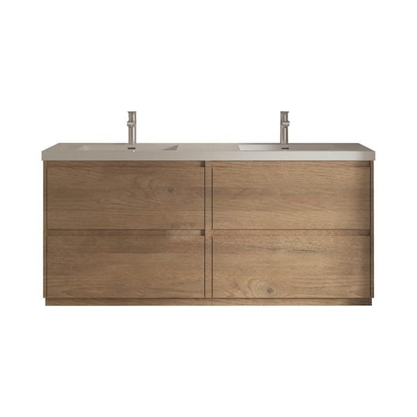 TONA Angela-T 72 in. Double Natural Oak Bath Vanity Free Standing ...