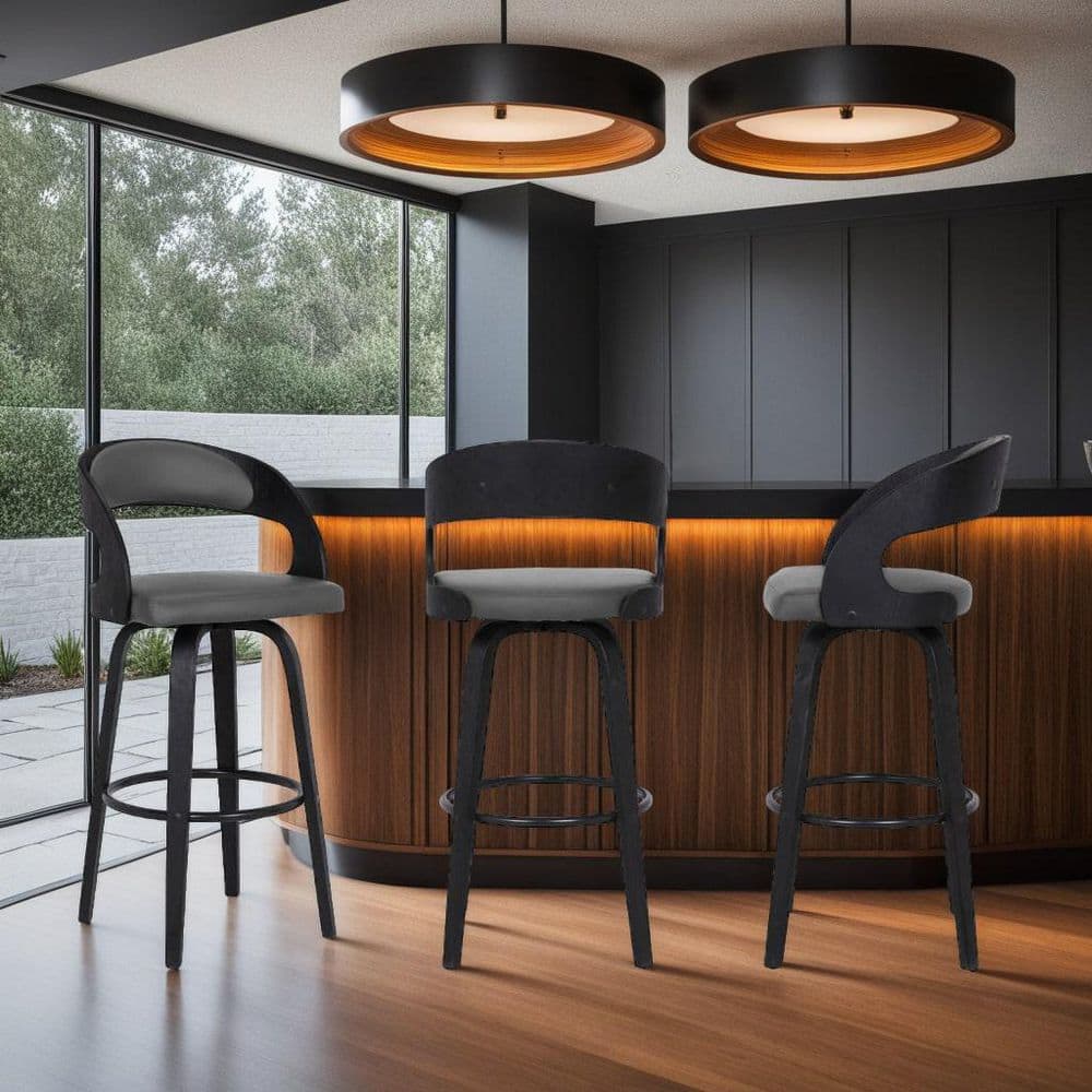 Armen Living Shelly 41 in. H Gray Low Back Wood Bar Stool with Faux ...