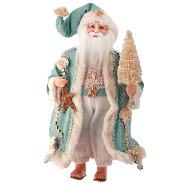 Regency International 18 in. Aqua Fabric Under the Sea Christmas Santa ...