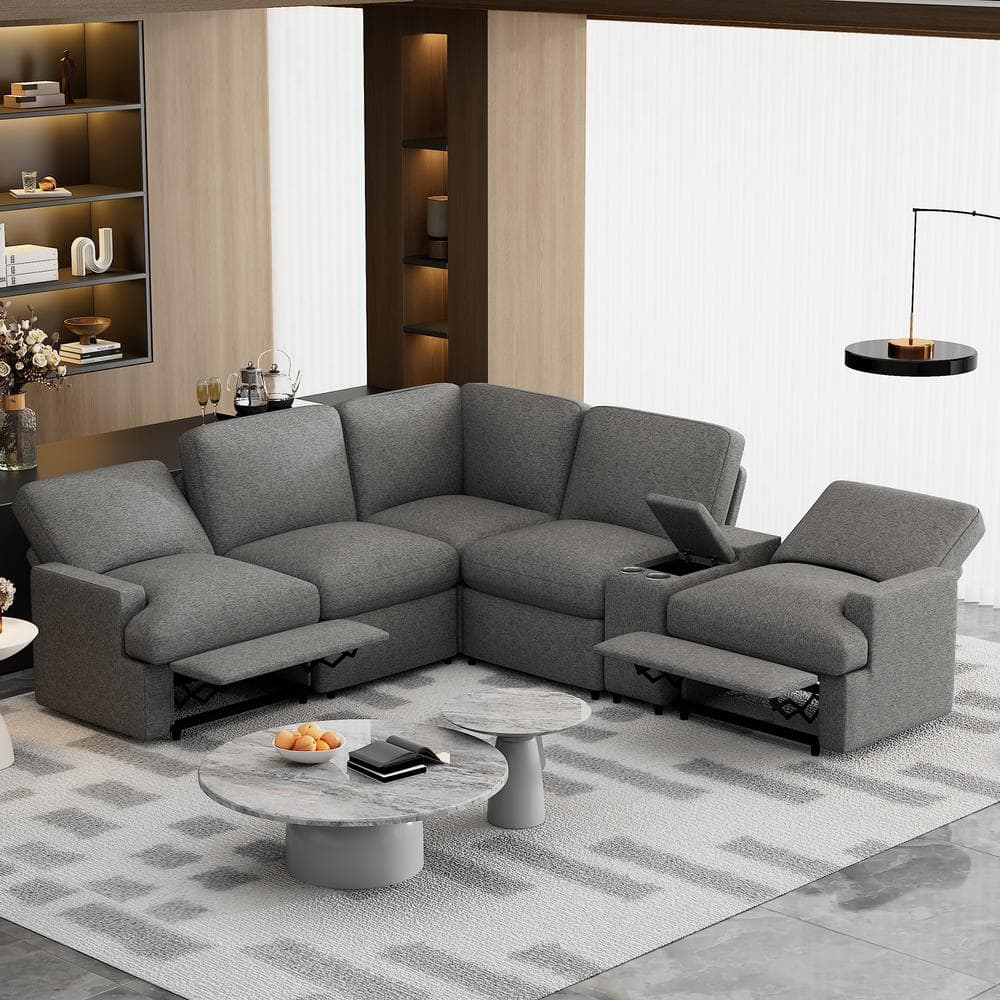 Harper & Bright Designs 104 in. Modern Linen Home Theater Reclining ...