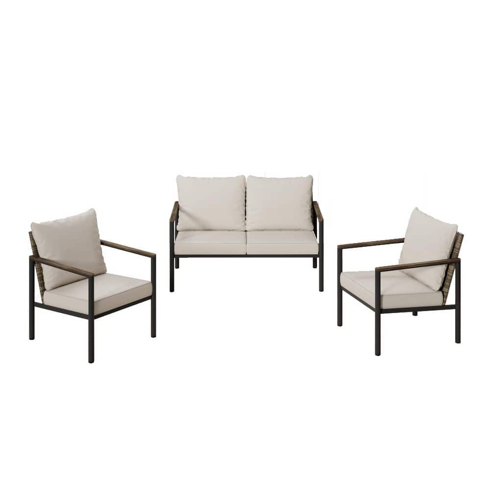 LATTOY 3-Piece Wicker Outdoor Pation Conversation Sofa Set Chaise ...