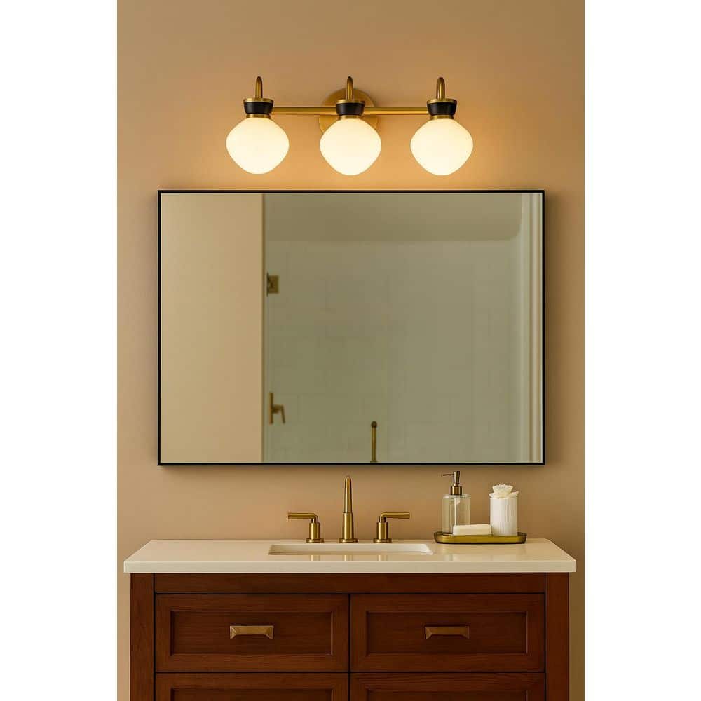LARK Lucy 25.0 in. 3 Light Lacquered Brass Vanity Light 85593LCB-BK ...