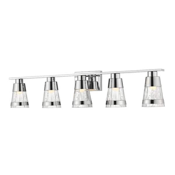 Ethos 40 in. 5-Light Chrome Integrated LED Shaded Vanity Light with ...