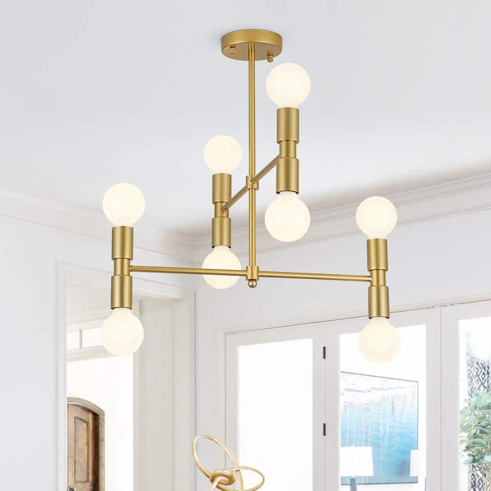 Y'INSP 21 in. 8-Light Modern Transitional Brass Adjustable Dual-Tier ...