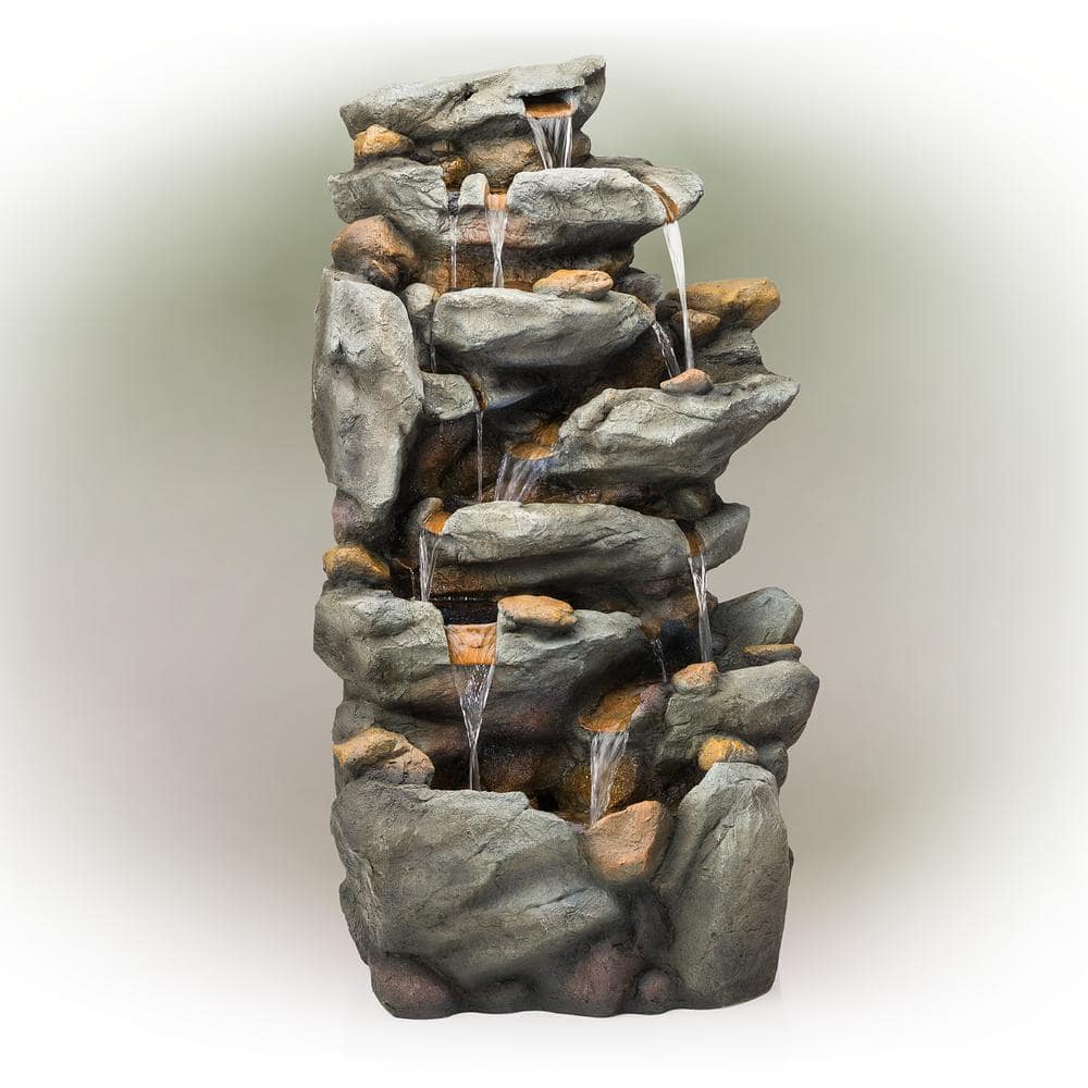 Alpine Corporation 50 in. Tall Outdoor 8-Tier Rock Waterfall Fountain ...