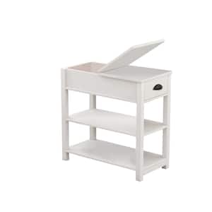 BYBLIGHT Eric 24 in. White Solid Wood End Table, 3-Drawer U-Shaped ...
