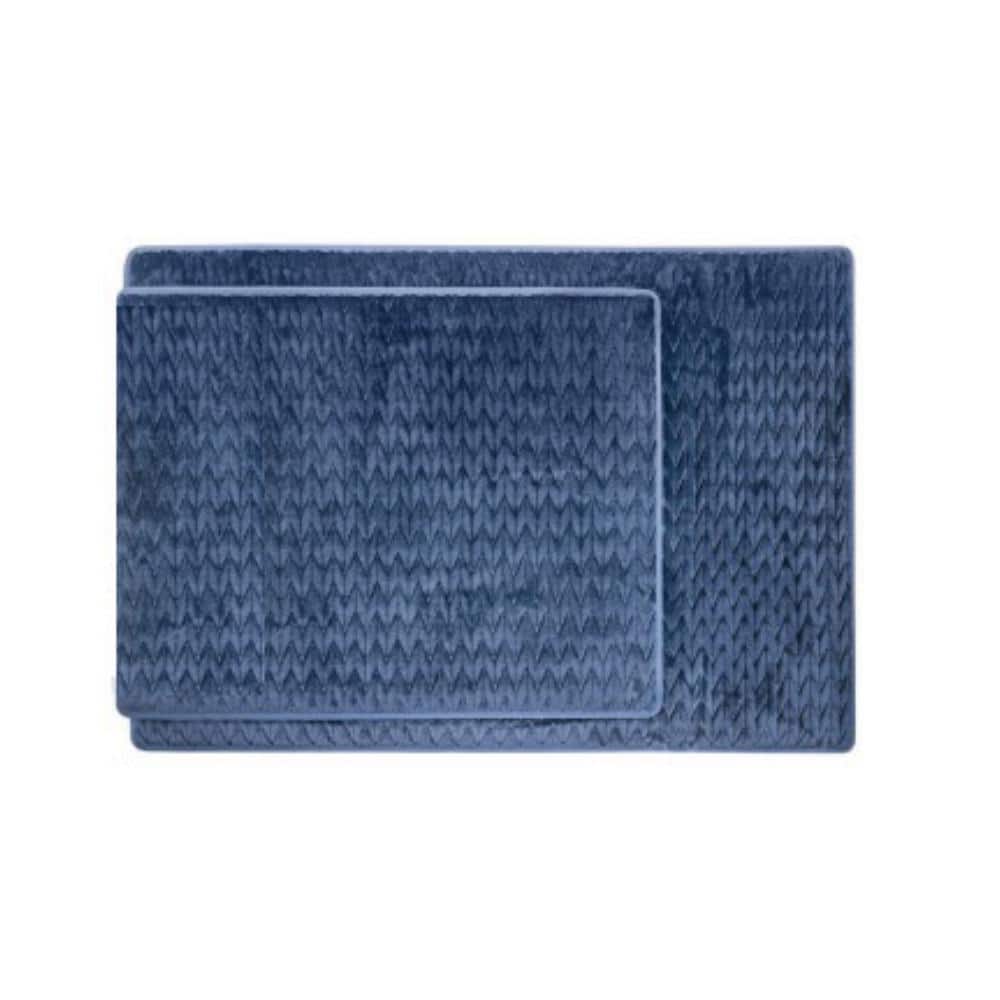 Home Dynamix Micro Plush Navy Blue Braided 2- Piece Bath Mat Set BRAID ...