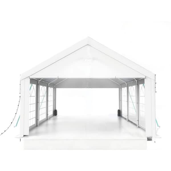 New 20 ft. x 10 ft. White Heavy Duty Metal Frame and PE Roof Canopy ...