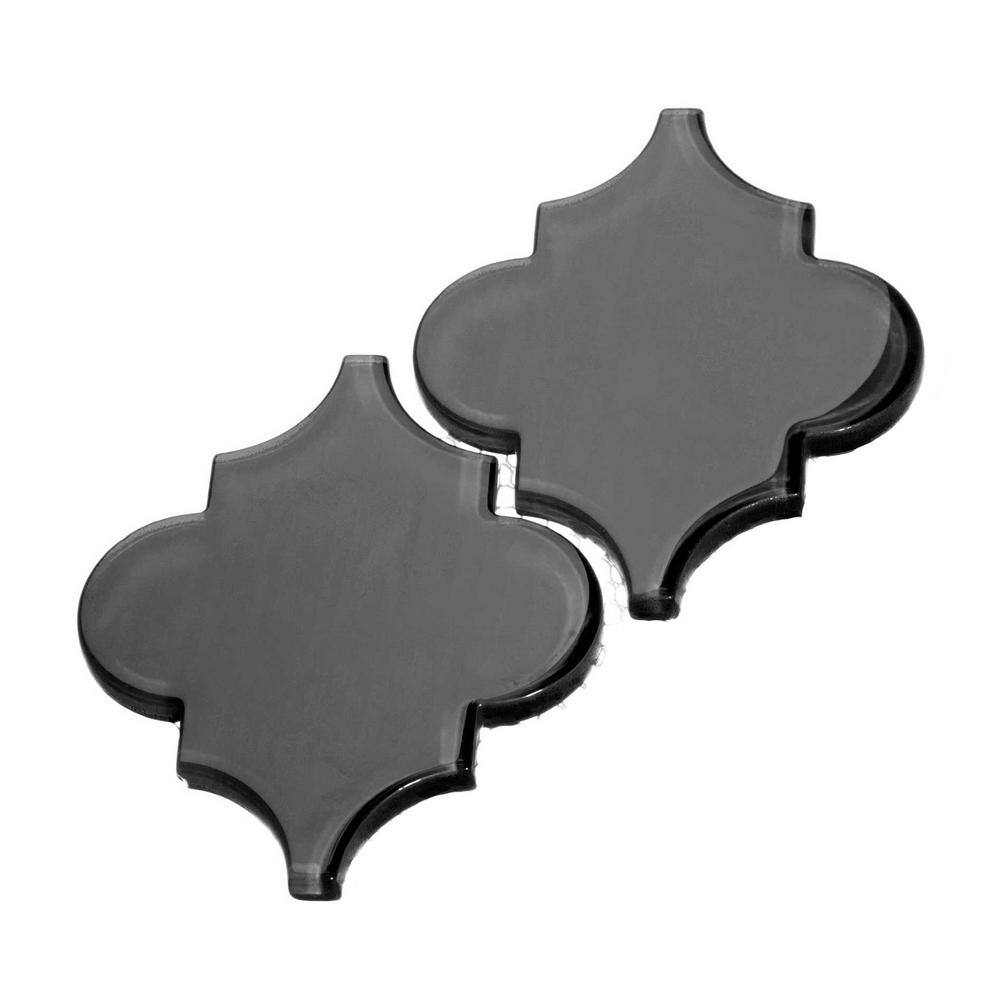 Giorbello Black Arabesque 11 in. x 12 in. Backsplash and Wall Glass ...