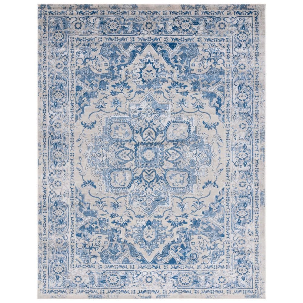 SAFAVIEH Brentwood 9 ft. x 12 ft. Blue/Ivory Medallion Distressed ...
