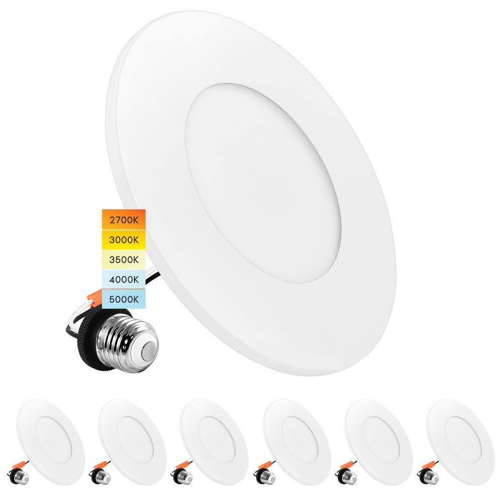 LUXRITE 3-4 in. Integrated LED Flush Mount & Recessed Light, 7.5W, 5CCT ...