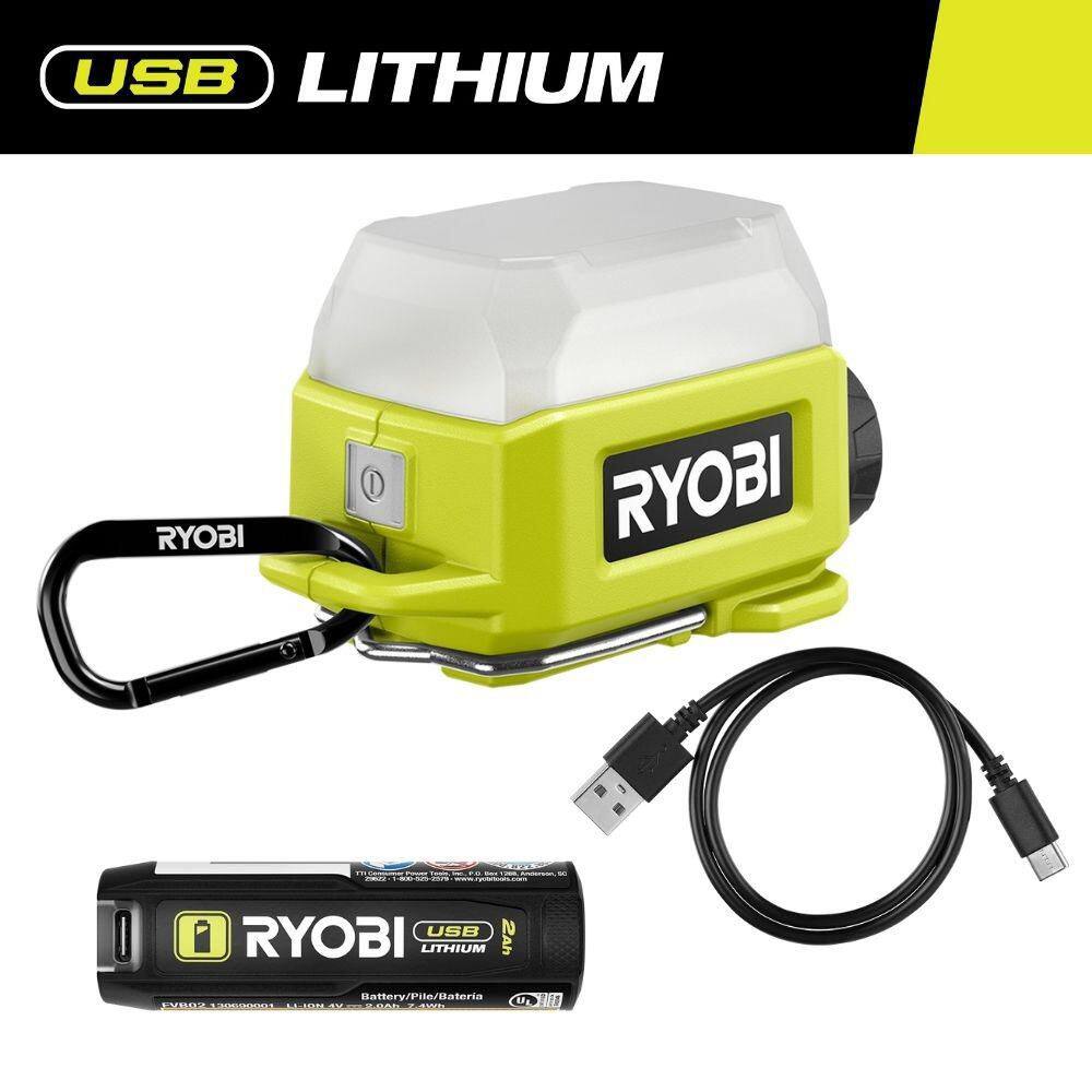 RYOBI USB Lithium Cordless Compact Area Light Kit with 2.0 Ah USB ...