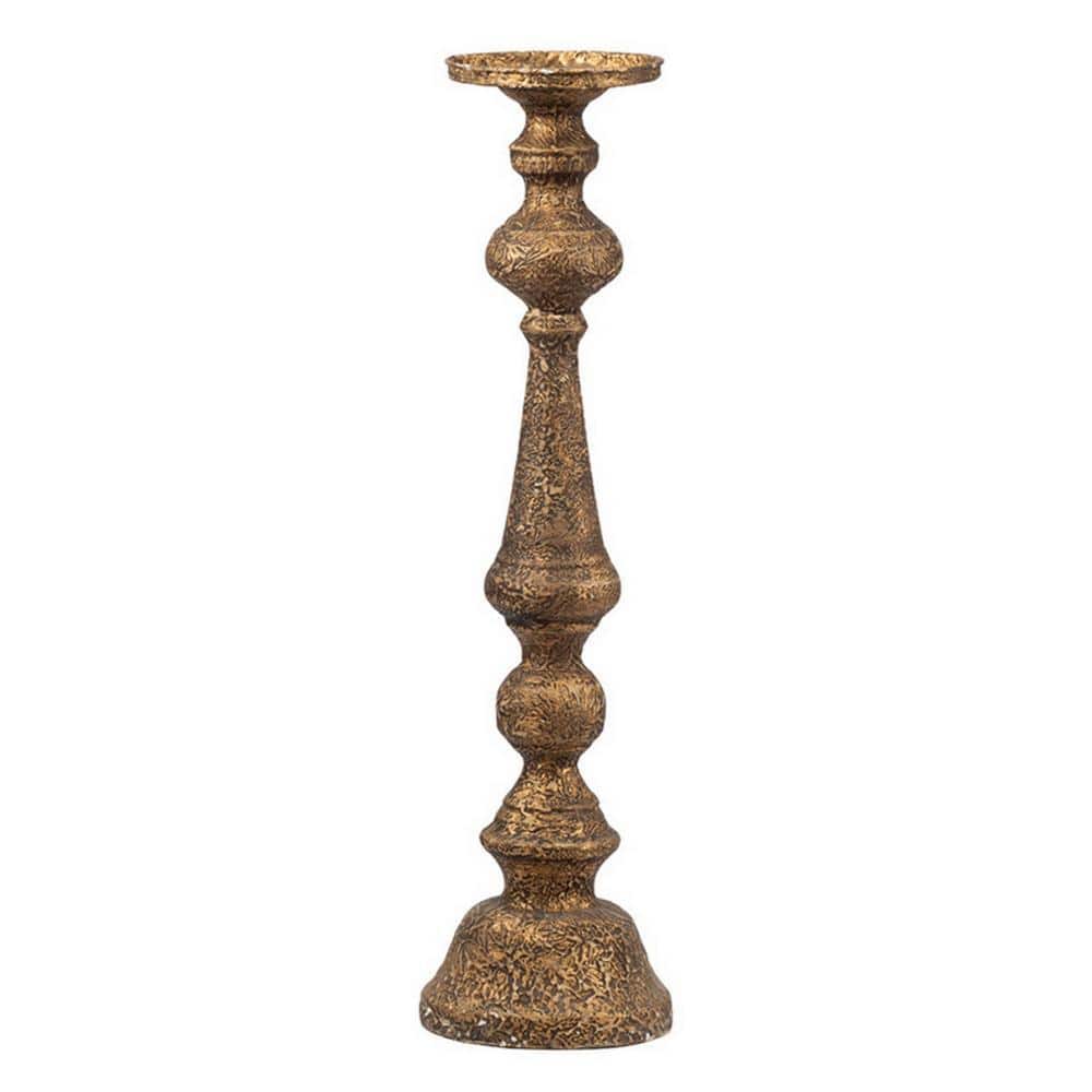 Benjara Bronze Metal Pillar Candle Holder with Turned Pedestal Stand ...