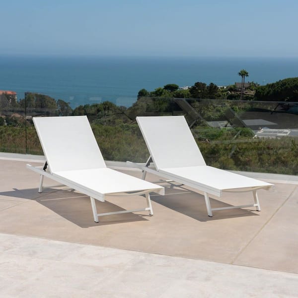 TIRAMISUBEST Snow White 2-Piece Metal Outdoor Chaise Lounge Set with ...