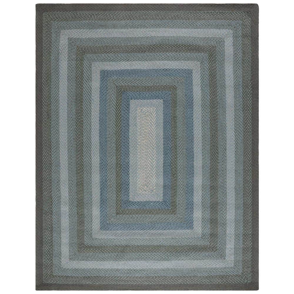SAFAVIEH Braided Light Blue Green 8 ft. x 10 ft. Border Striped Area ...