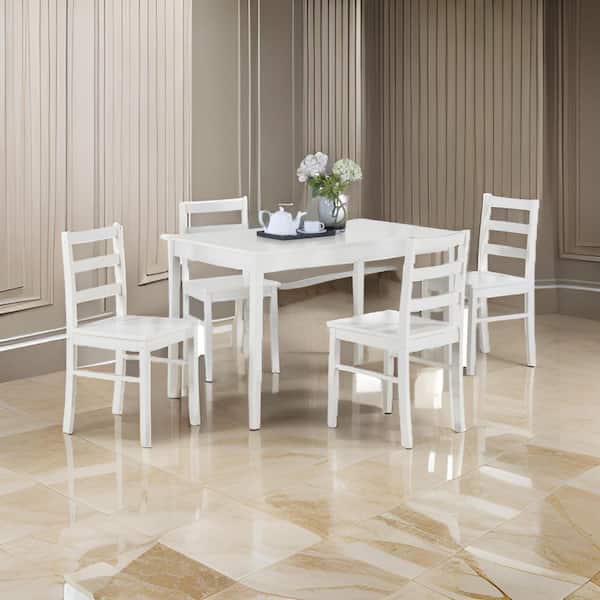 Benjara Lav White Wood 45 in. 4 Legs Dining Table Seats 4 BM314899 ...