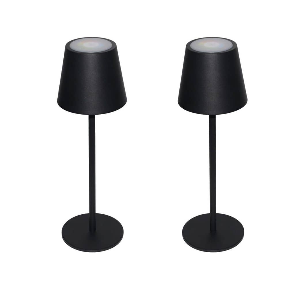 E ENERGETIC LIGHTING 13.7 in. Black Dimmable Cordless Round LED Table ...
