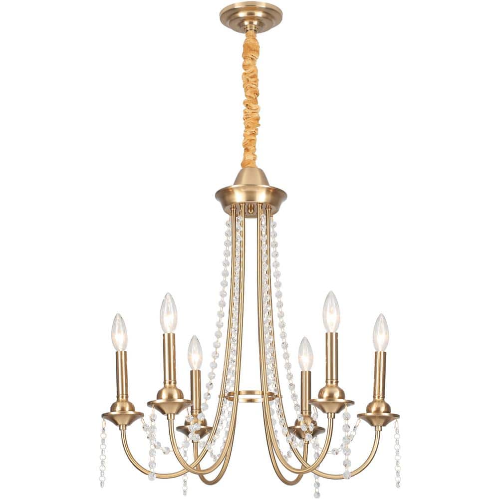 LWYTJO Ladonte 6 Light Gold Traditional Candle Style Crystal Raindrop ...