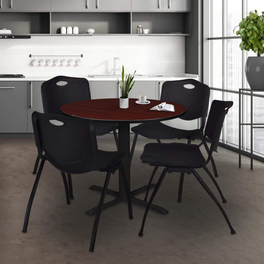 Regency Cain 36 in. Mahogany Round X-Base Breakroom Table Desk and 4 M ...