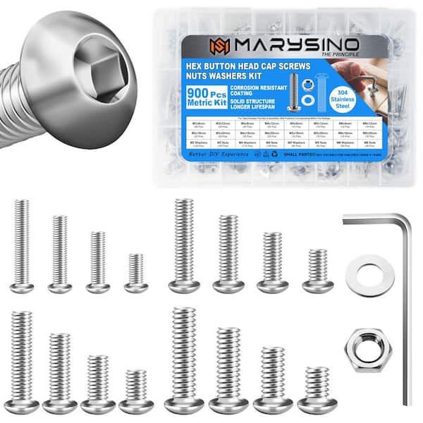 MarySino 900-Piece 304 Stainless Steel Machine Screw Nut and Washer Kit ...