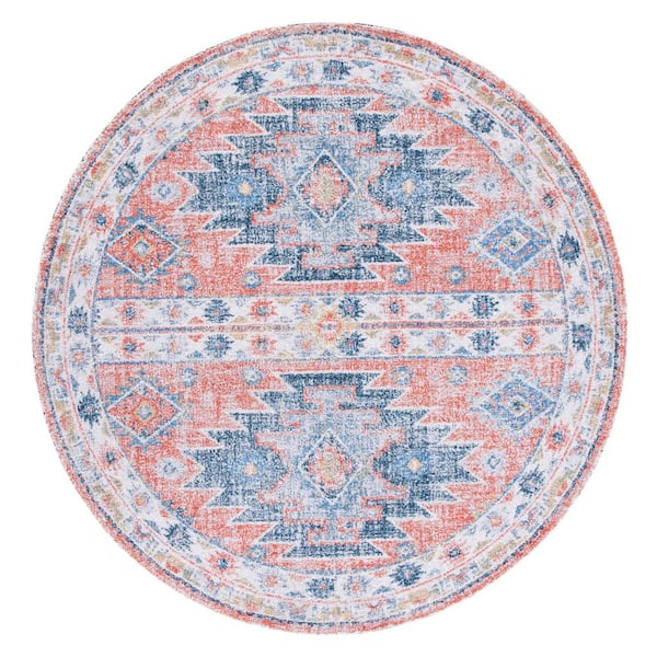 SAFAVIEH Classic Vintage 6 ft. x 6 ft. Blue/Rust Aztec Distressed Round ...