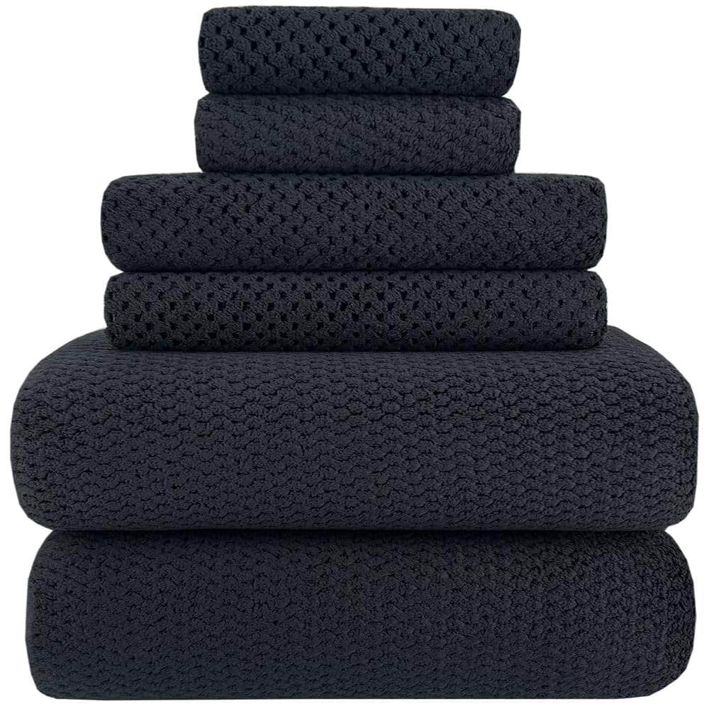 6-Piece Black Quick Dry Super Soft Microfiber Towel Set JOT51 - The ...