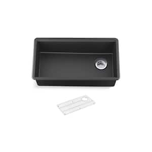 KOHLER Cairn Matte Black Granite Composite 33 in. Single Bowl ...